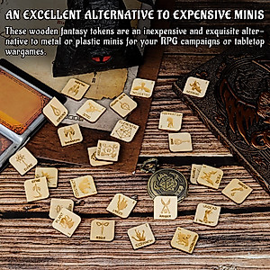 D&D Tabletop Game Tokens Fantasy RPG Hero and Monster Token Set of 112 Pieces Perfect for Dungeons & Dragons and Pathfinder (Wooden)