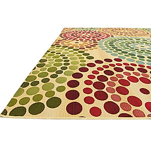 Unique Loom Outdoor Modern Collection Area Rug - Spark (10' x 12' 2" Rectangle, Beige/ Burgundy)