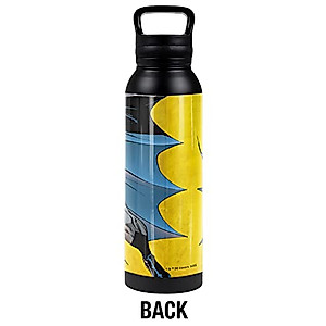 Batman OFFICIAL Classic Logo 24 oz Insulated Canteen Water Bottle, Leak Resistant, Vacuum Insulated Stainless Steel with Loop Cap, Black