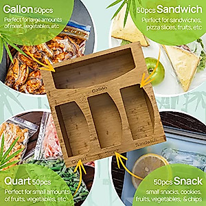 Qenqe Bamboo Ziplock Bag Storage Organizer, Ziplock Bag Holder for Kitchen Drawer, Dispenser for Variety Size Bags, Cute Kitchen Accessories