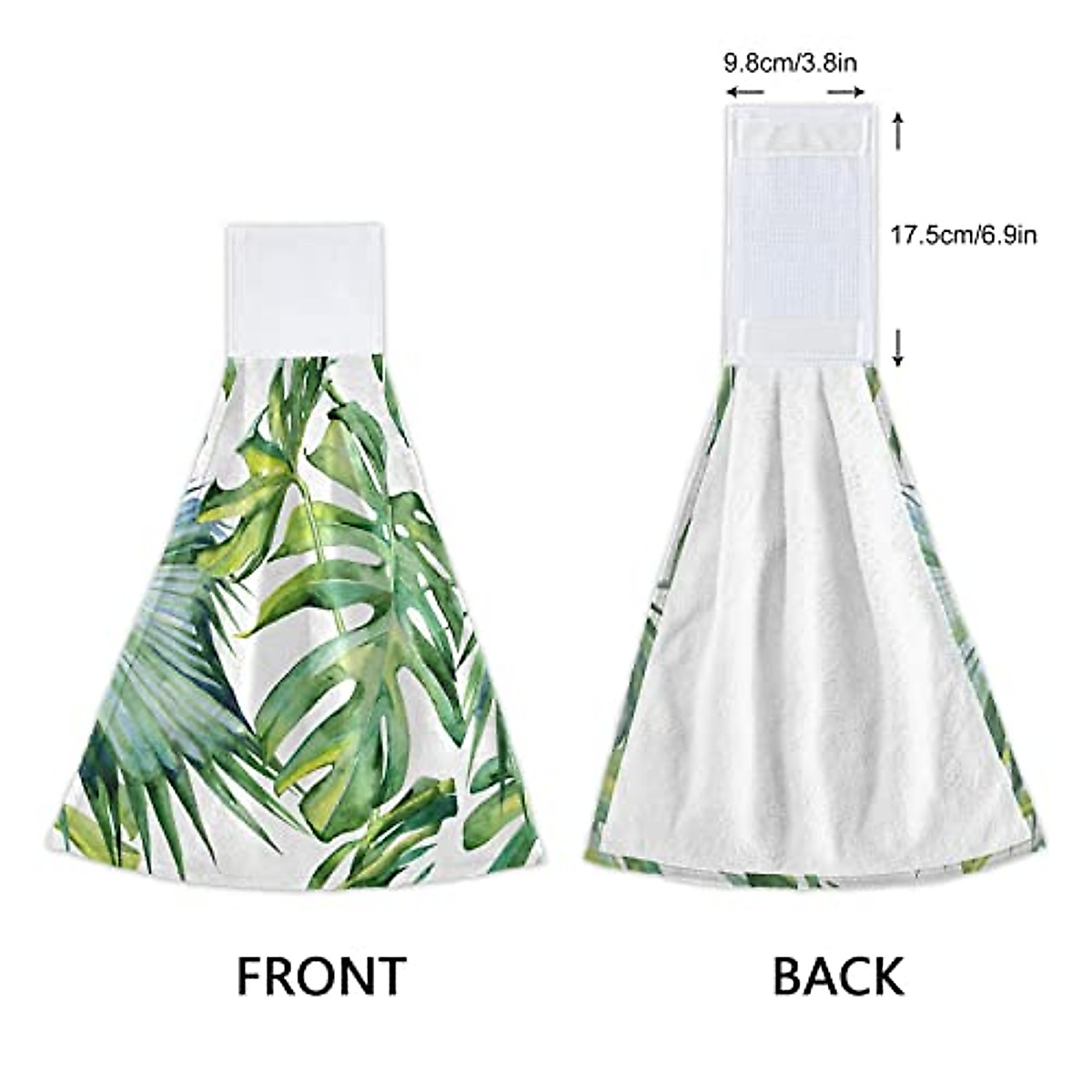 Green Palm Leaves Tropical Leaf Jungle Hanging Kitchen Towel 2 Pcs Hand Towel Tie Towels Set Absorbent Dish Cloths Tea Bar Towels for Bathroom Laundry Room Decor