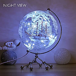 Tpmorwilfun Transparent Globe Illuminated Decorative World Globe 8" Diameter Gift Geographical Desktop Home Office Collectible Globe (White)