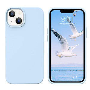 GUAGUA Compatible with iPhone 13 Case 6.1 Inch Liquid Silicone Soft Gel Rubber Slim Thin Microfiber Lining Cushion Texture Cover Shockproof Protective Phone Case for iPhone 13, Light Blue