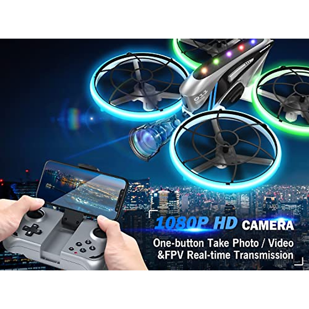 HASAKEE RC Drone for Kids Adults with HD FPV Camera,Cool Toys Gifts for Boys Girls,Hobby RC Quadcopter Skyquad with Cool LED Light,Full Protect Guards and Long Flight Time,Q11 Durable for Beginners