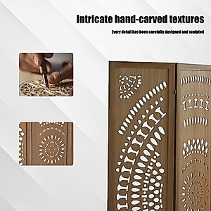 ALeesing 6 Panel Wood Room Divider Fully Assembled, Carved Boho Room Dividers and Folding Screens, 5.6Ft Room Divider Screen Freestanding Partition Wall Dividers for Home Bedroom Office, Brown