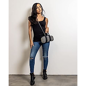 Plursona Bella Rhinestone Purse Luxury Sparkly Silver With Top Handle and Detachable Cross Body Bag Chain