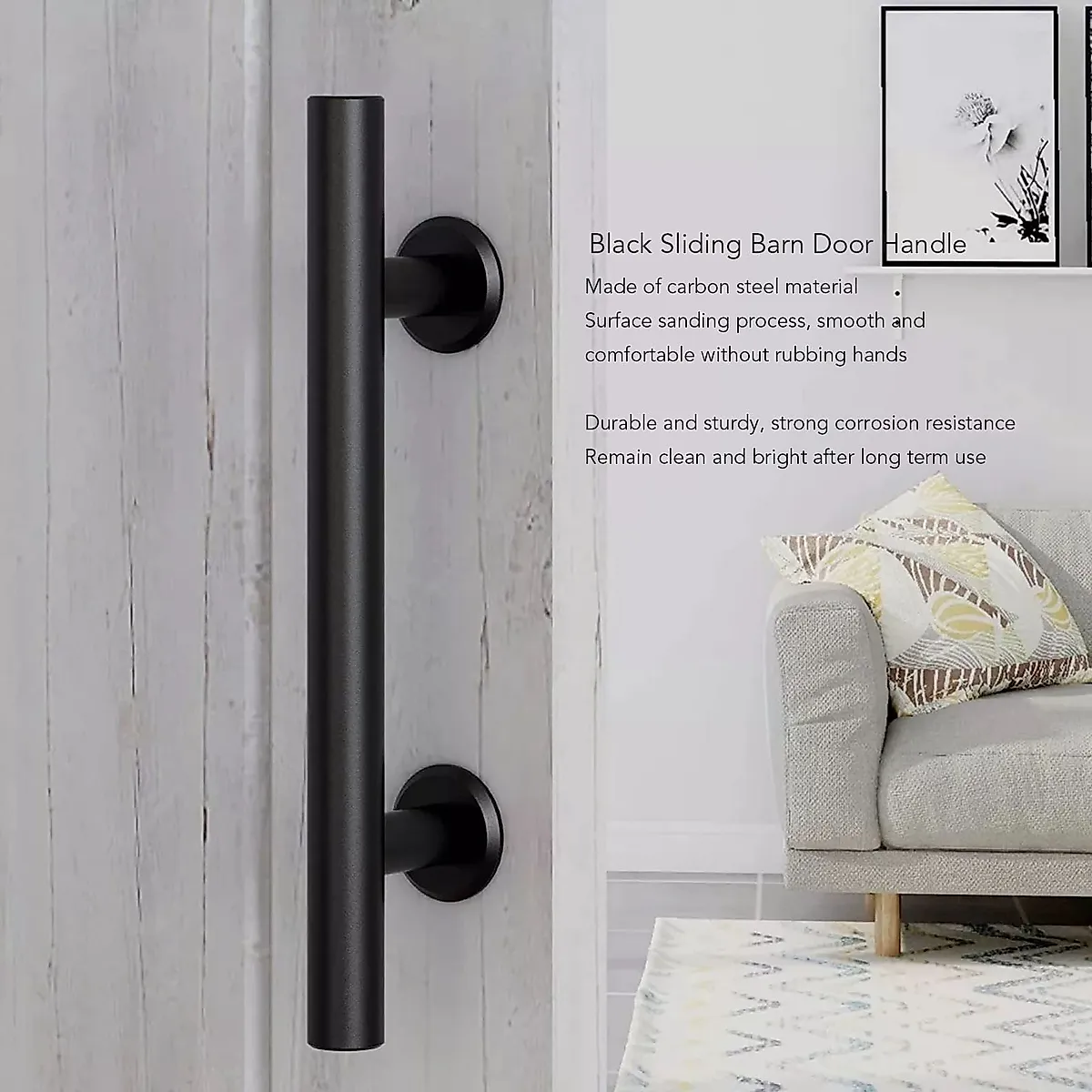 Sliding Barn Door Handle, Carbon Steel Sliding Glass Door Pull Handle Black Barn Door Handle and Flush Finger Pull with Lock Hook Latch Sets for Barn Doors, Cabinet, Garages, Wardrobes
