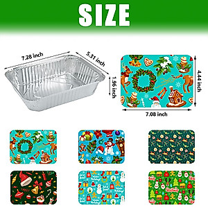 HABDJILTY 30 Christmas Tin Foil Containers with Lid Covers For Cookies Christmas Treat Foil Containers Aluminum Treat Exchange & Goody Party Leftovers for Holiday Festival Christmas
