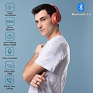 Srhythm Renewed NC25 Active Noise Cancelling Headphones Bluetooth 5.0, ANC Stereo Headset Over-Ear with Hi-Fi,Mic,50H Playtime,Voice Assistant,Low Latency Game Mode