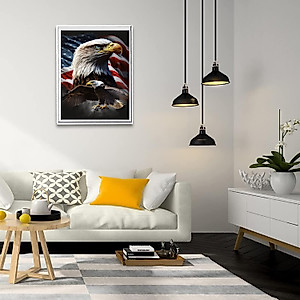 Puraikcmi 4th of July Diamond Paintings Kits for Adults Kids Eagle American Flag 16x20 Inch Patriotic Diamond Art Round Diamonds Dots Gem Wall Decor