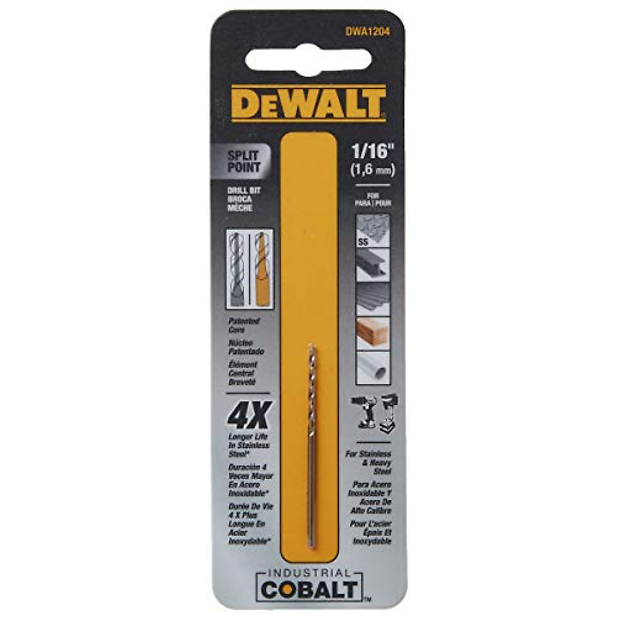 DEWALT Drill Bit, Pilot Point, Industrial Cobalt Alloy Steel, 1/16-Inch (DWA1204)