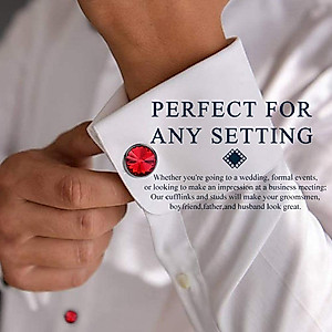 HAWSON Cufflink and Studs Tuxedo Set Silver Color with Austrian Crystals in Jet Hematite, Dark Blue, Crystal Grey,Purple, Green (Light Siam)