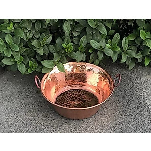 CEMCUI Copper Cazo 7.5 Litre Saucepan (253 Liquid Ounces) Hammered Copper Ideal for Meats, 32 cm Diameter (12.5 Inches)