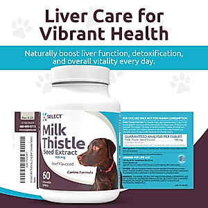 K9 Select Milk Thistle for Dogs, 100mg - 60 Beef Flavored Tablets - Canine Liver Health Natural Milk Thistle Supplement - Liver Supplement - Liver Support Supplement - Milk Thistle Herbal Supplements