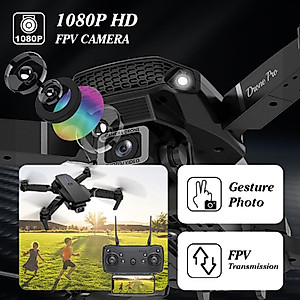 Kids Drone with Camera Foldable Mini Drone for Kids Boys Beginners Toys Drone Gestures Selfie One Key Start 360° Flips 2 Batteries Toy Gifts for Boys Black