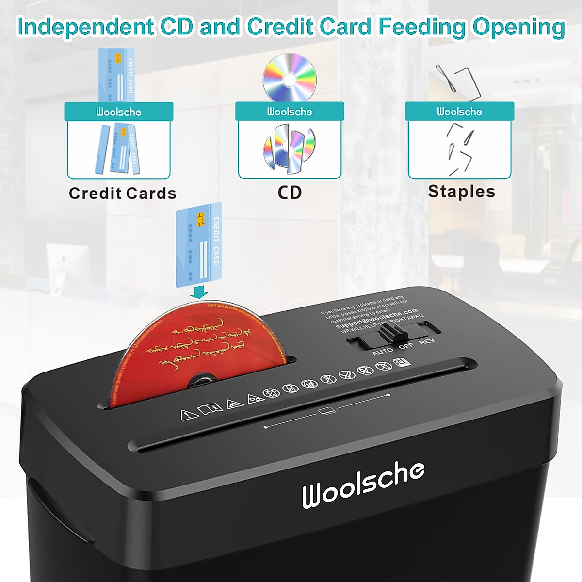 Woolsche Paper Shredder - 10-Sheet Cross Cut with 3.43-Gallon Basket - P-4 Security Level - 3-Mode Design - Shreds CD and Credit Card - Durable, Fast, and Jam Proof for Home Office (ETL Certified)