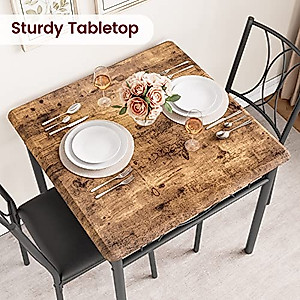 Amyove Kitchen Table Set for 2, 3 Piece Dining Table and Chairs, Metal and Wood Square Dining Room Table Set with 2 Upholstered Chairs, Dining Table Set for Small Spaces, Apartment, Rustic Brown