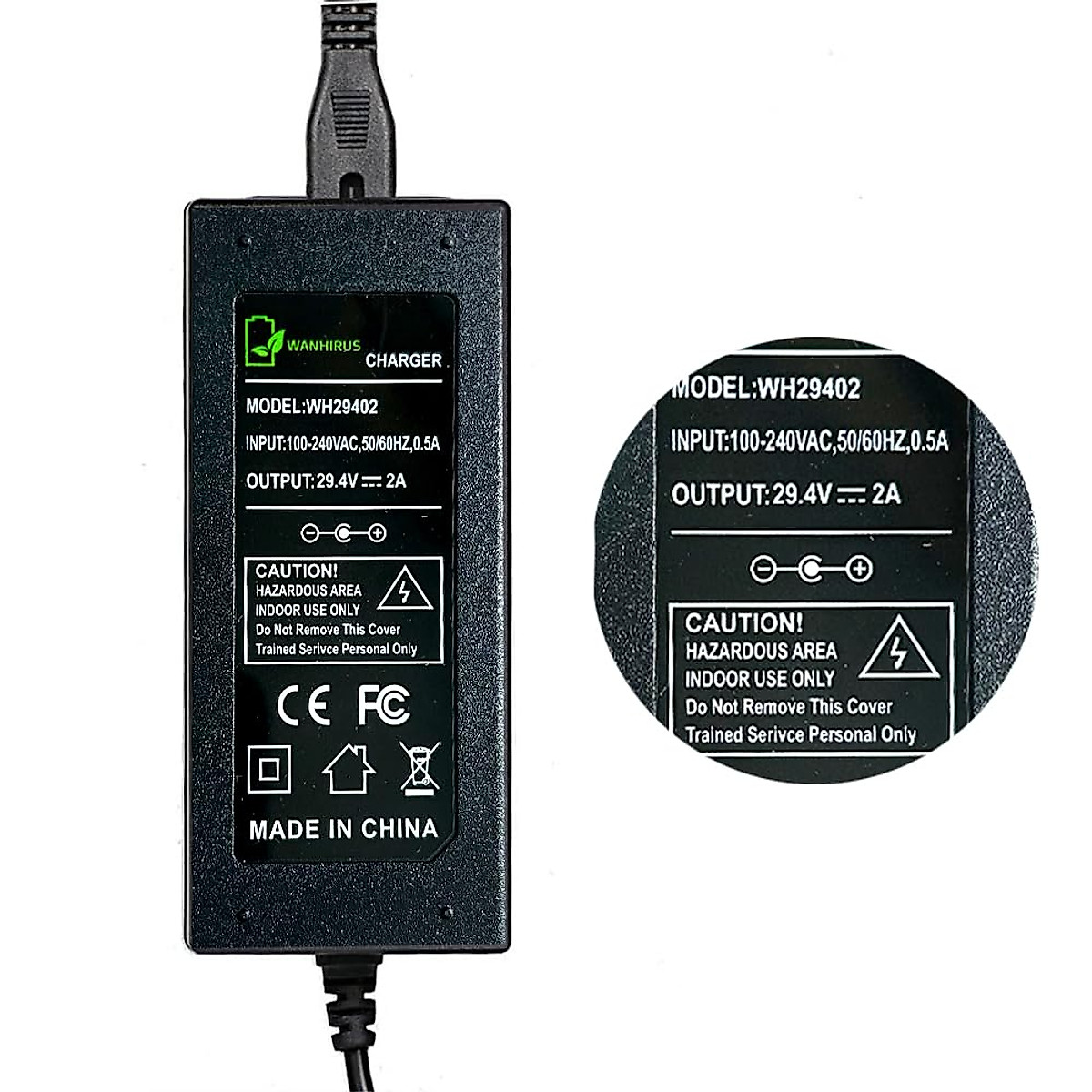 29.4V 2A Charger 5 Plugs for 24V 25.2V 25.6V Scooter Lithium Battery, Pack DC 5.5 * 2.1 with 8mm 3 Prong/ 12mm 3 Prong/ 8mm RCA/ 3-Pin Male XLR Connector