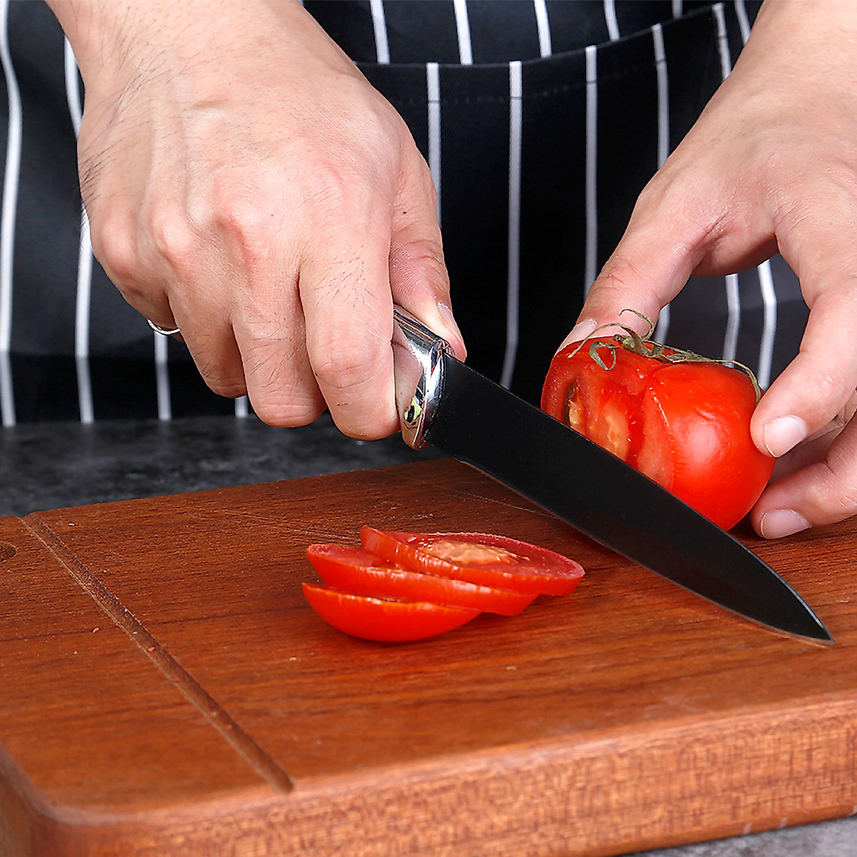 Ceramic Knife Set, Black Coated Knives Set, 6 pieces Stainless Steel Knife Set, BO Oxidation, No Rust, Sharp Black Knife Set with Gift Box for Cooking Cutting and Paring