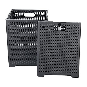 Idomy 2-Pack 42 L Plastic Folding Laundry Hampers, Collapsible Laundry Basket, Gray