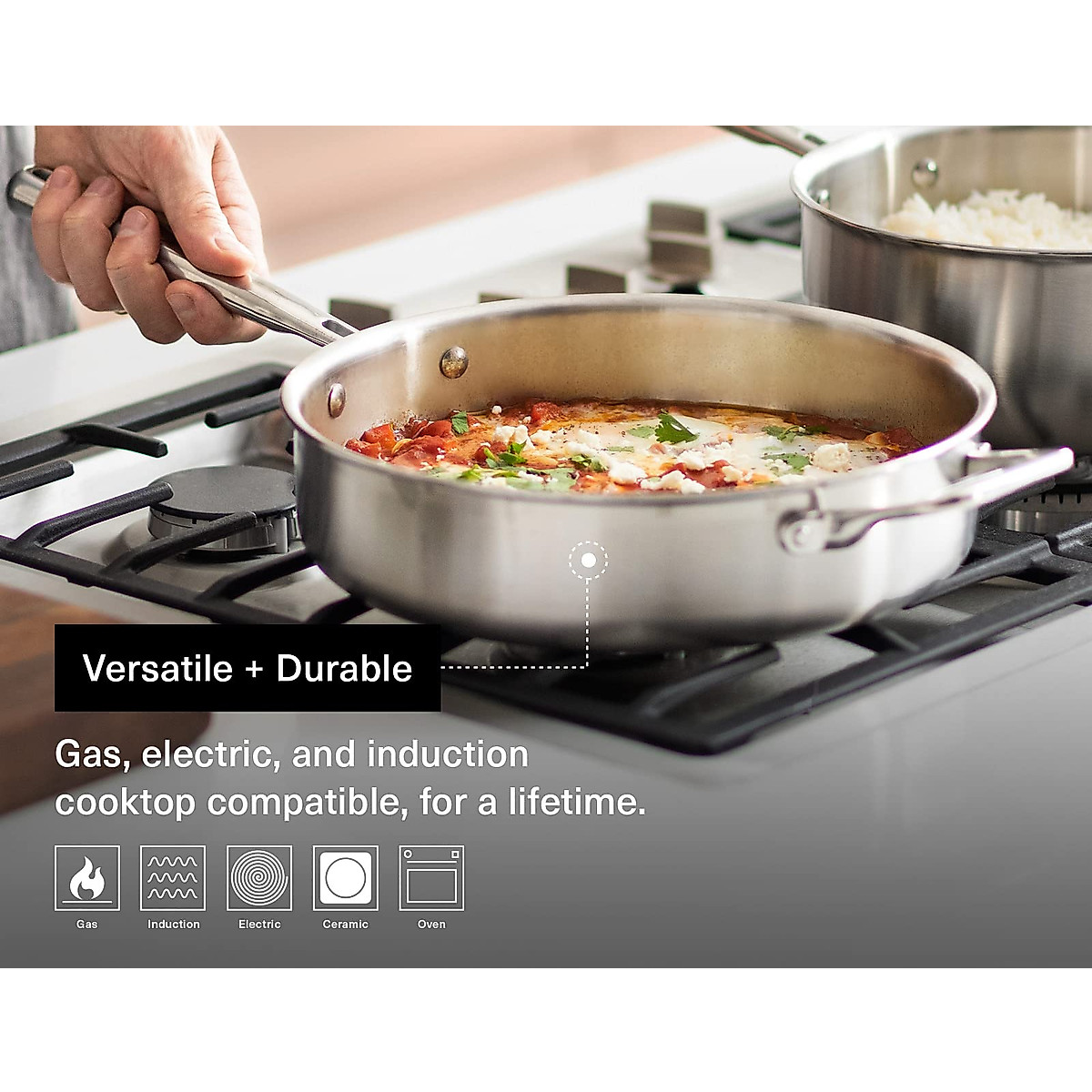 Misen 3 QT Stainless Steel Sauté Pan with Lid - Deep Frying Pan - Large 5-Ply Steel Cooking Pan