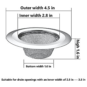 3PCS Kitchen Sink Strainer - Stainless Steel, Large Wide Rim 4.5" Diameter Kitchen Sink Strainer Basket Catcher Wide Rim Perfect for Most Sink Drains, Anti-Clogging Micro Perforation Holes, Rust Free