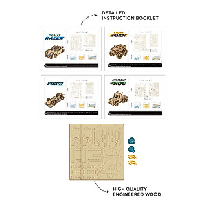Smartivity Torque Busters 3D Wooden Car Engineering STEM Toy Building Set for Kids Ages 6 and Up, Includes Rubber Bands, Engineered Wood Components, Instruction Manual, Learner's Log