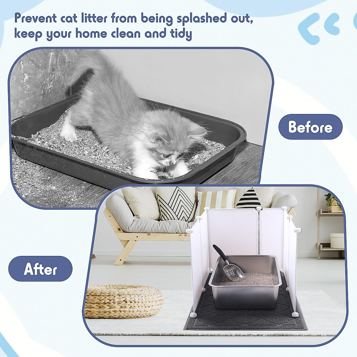 Tioncy 2 Set Stainless Steel Cats Litter Box Extra Large Metal with 2 Scoop, 12 Splash Guard and 2 Mat, Never Absorbs Odor, Easy Clean, 23.6 x 15.7 x 5.9 Inches