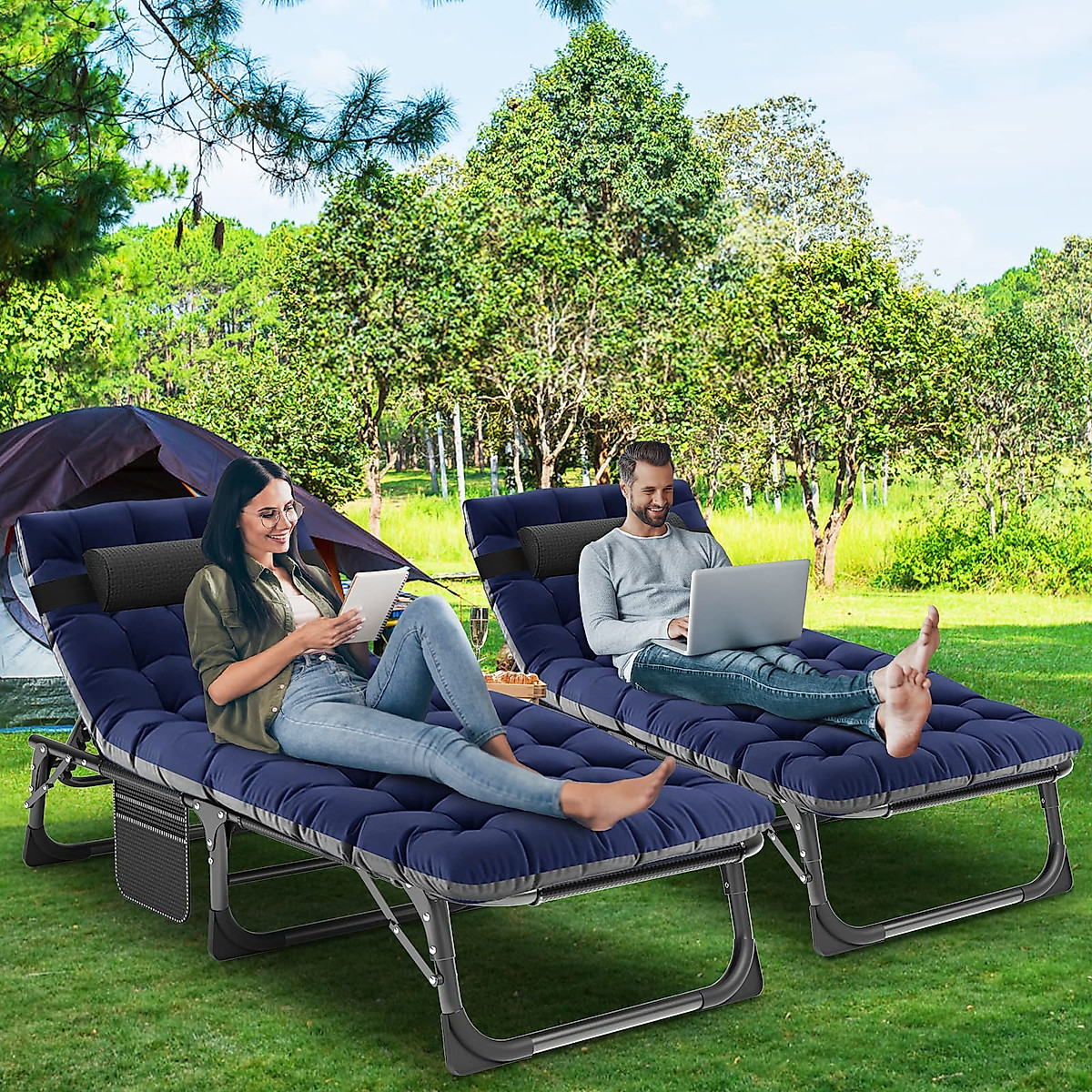 LILYPELLE Folding Outside Chaise Lounge Chair with Mattress, 5 Position Adjustable Patio Folding Lounge Chair Reclining Chairs Perfect for Sunbathing, Camping, Pool, Beach, Patio