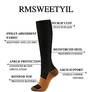 Copper Compression Socks Men Women 15-20 mmHg Circulation Compression Stockings for Medical, Running, Athletic, Nurse, Travel (Large-X-Large, Black 5 pairs)