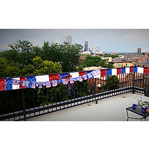 4th of July Decorations 4 Pack Tinsel Foil Fringe Garland Curtains Streamers Hanging Red White Blue Fringe Backdrop Banner for Parade Floats Decorations 4th of July America Patriotic Day Memorial Day