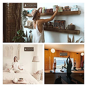 FIREFLYWEB The Zen Den signs Room Decor Meditation in Progress Wall Hanging Sign with Hooks Inspirational Wooden Door Plaque for Yoga Studio Bedroom Decoration (Brown)