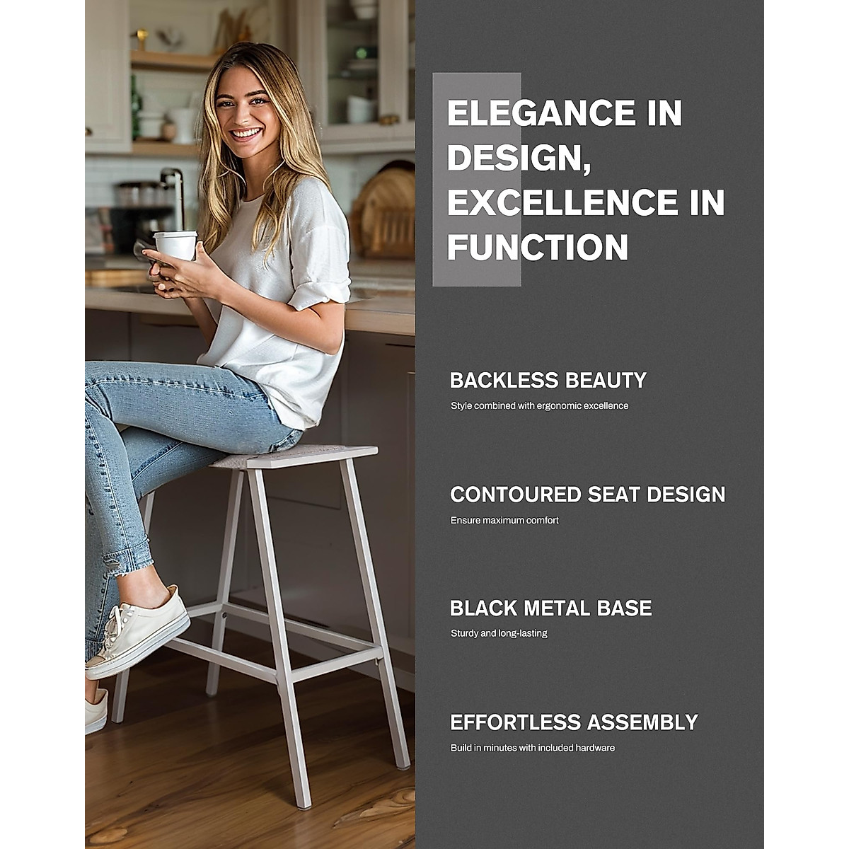 OYODHPDU Bar Stools Set of 2- Wicker Counter Bar Height Stools- 26" Backless Outdoor Bar Stools- Bar Stools for Kitchen Island, Modern Bar stools with Metal Legs- White,2 pcs