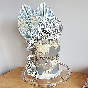 Disco Balls Cake Toppers Mirror Balls with Boho Stars Cake Decorations for 70s 80s Disco Dance Party Saturday Night Fever Supplies (Silver)