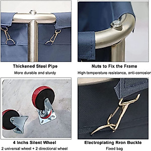 Large Laundry Cart,Industrial Commercial Rolling Laundry Cart Dirty Clothes Bin with Wheels,Heavy Duty Canvas Hamper,10 Bushel,Blue,260LBS Load Laundry Cart (Blue A)