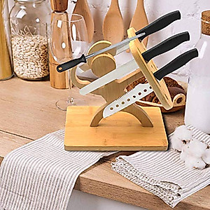 Bamboo Knife Block without Knives, Warrior Shape Kitchen Knife Block Holder, 7 Holes Knife Holder Stand(without Knives)
