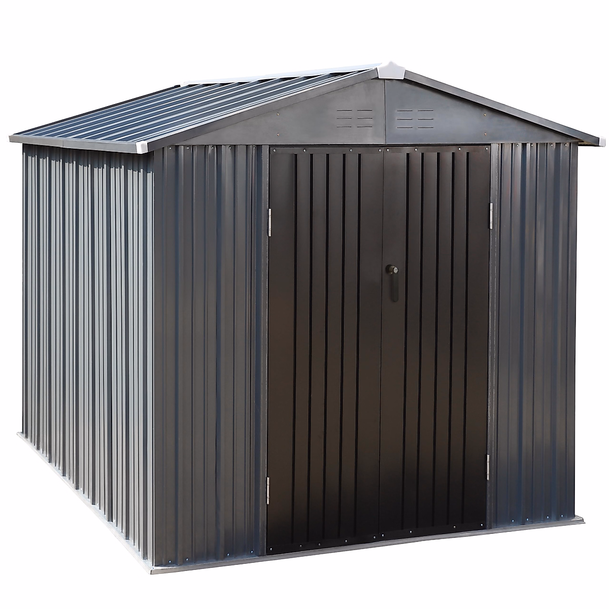 VEIKOU Outdoor Storage Shed with Thickened Galvanized Steel, 8x10FT Metal Storage Shed with Lockable Door & Air Vents, Garden Tool Metal Shed for Patio Garage Yard, Gray