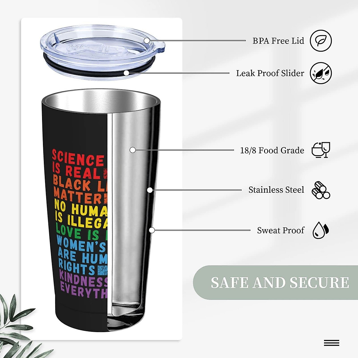 Bxkens Science Is Real Black Lives Matter No Human Is Illegal Love Is Love Tumblers Stainless Steel Mugs 20 Oz Double Wall Insulated Coffee Cup Travel Mug For Gym Outdoor Women Men