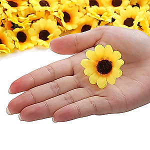 Faym 100pcs Artificial Silk Yellow Sunflower Artificial Sunflower Heads HeadsFabric Floral for Home Decoration Wedding Decor Bride Holding Flowers Garden Craft Art Decor