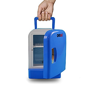 OMAC Mini Fridge 4 Liter AC/DC Power, 12V, Portable, Thermoelectric Cooler and Warmer Personal Refrigerators, Blue