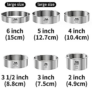 M JNGMEI 6 Pieces Stainless Steel Cookie Biscuit Cutter Set 2'', 3'',3.5'', 4'',5''and6'' Biscuit Plain Edge Round Cutters large Sizes Shape Molds Ranging from 2-6 Inches Multiple Sizes