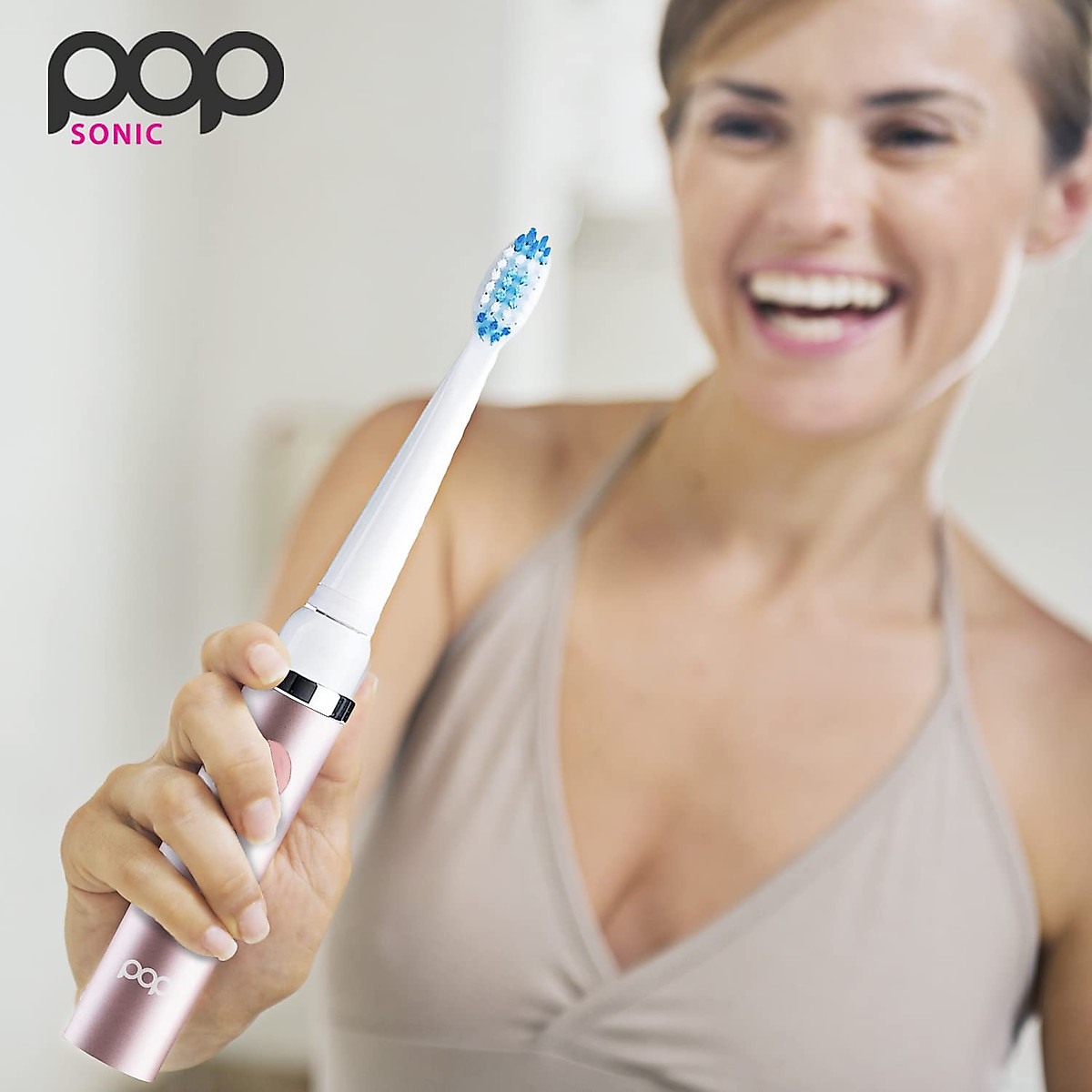Pop Sonic Electric Toothbrush (Metallic Rose) - Travel Toothbrushes w/AAA Battery | Kids Electric Toothbrushes with 2 Speed & 15,000-30,000 Strokes/Minute, Dupont Nylon Bristles