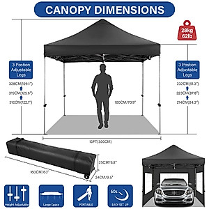 Tooluck 10x10 Pop up Canopy Commercial Heavy Duty Canopy Tent with 4 sidewalls Easy Up Outdoor Party Tent Instant Canopy All Season Windproof & Waterproof Gazebo with Roller Bag,Black(Frame Thickened)