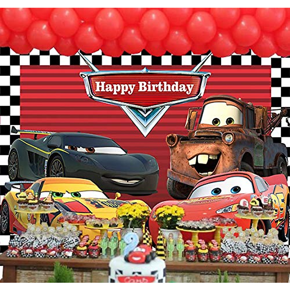 Red Cars Backdrop for Children Boys Birthday Party Supplies Vinyl Checkered Flag Racing Car Story Photo Background Banner Baby Show Photo Booth Studio Props Cake Table Decor 5x3ft