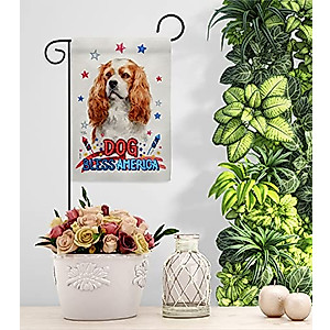 Breeze Decor Patriotic Cavalier King Spaniel Garden Flag-Set Wood Dowel Dog Puppy Spoiled Paw Canine Fur Pet Nature Farm Animal Creature House Banner Small Yard Gift Double-Sided, Made in USA