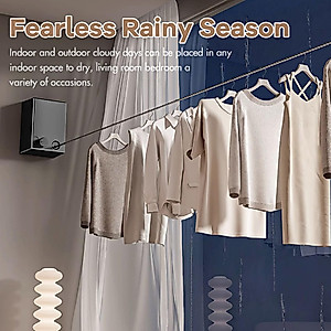 DWQOO Retractable Clothesline Indoor Outdoor Clothes Line, Portable Heavy Duty Washing Line, Heavy Duty Clothes Drying Laundry Line, Wall Mounted Drying Rack Clothing Line, Secure Lock System-Black