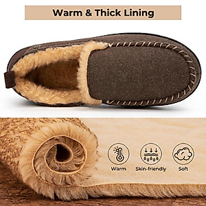 HomeTop Men's Memory Foam Moccasin Slippers, Indoor and Outdoor Warm Fuzzy Fleece House Shoes Coffee,10 US