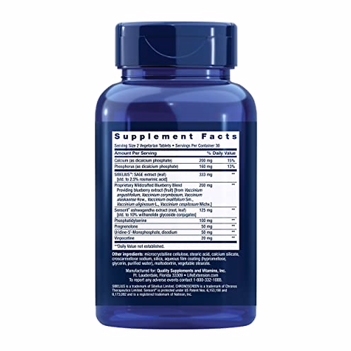 Life Extension Cognitex Elite Pregnenolone - Brain Health Supplement for Memory, Focus & Cognition - Formula with Phosphatidylserine, Ashwagandha & SAGE Extract, Calcium + More - 60 Vegetarian Tablets