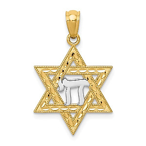 Jewels By Lux 14K Yellow Gold w/Rhodium Star of David w/Chai Pendant