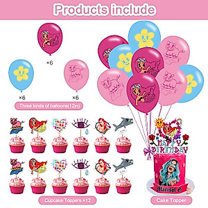 32Pcs Manana Birthday Party Decorations,Party Supply Set for Kids with 1 Happy Birthday Banner Garland , 13 Cupcake Toppers,18 Balloons for Karol G Party Supplies
